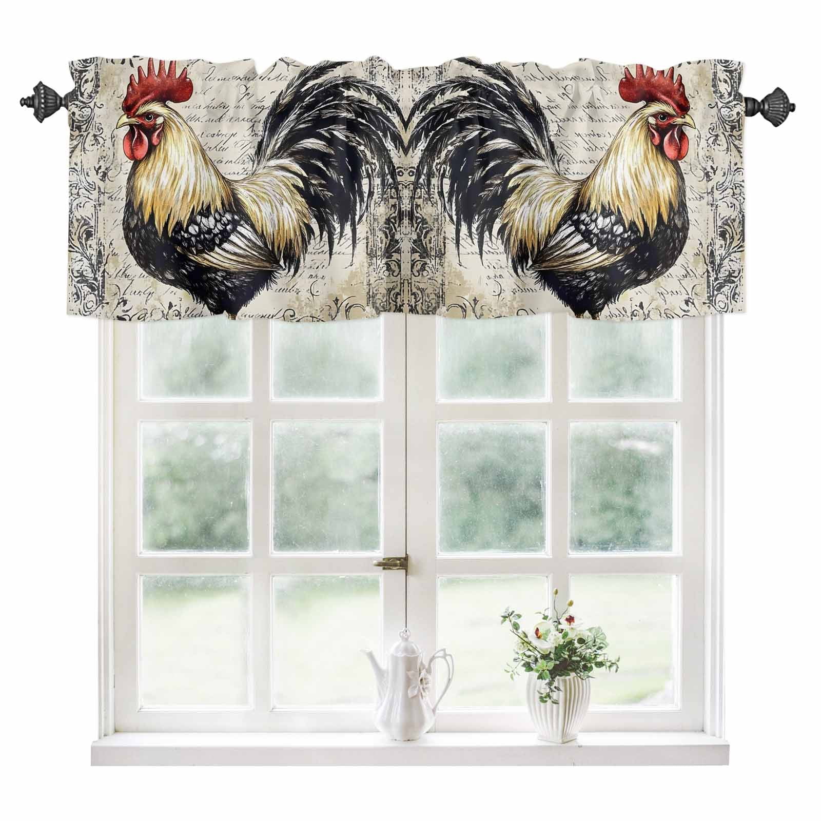 Black White Vintage Rooster Kitchen Valances for Windows 42x12 Inch ...
