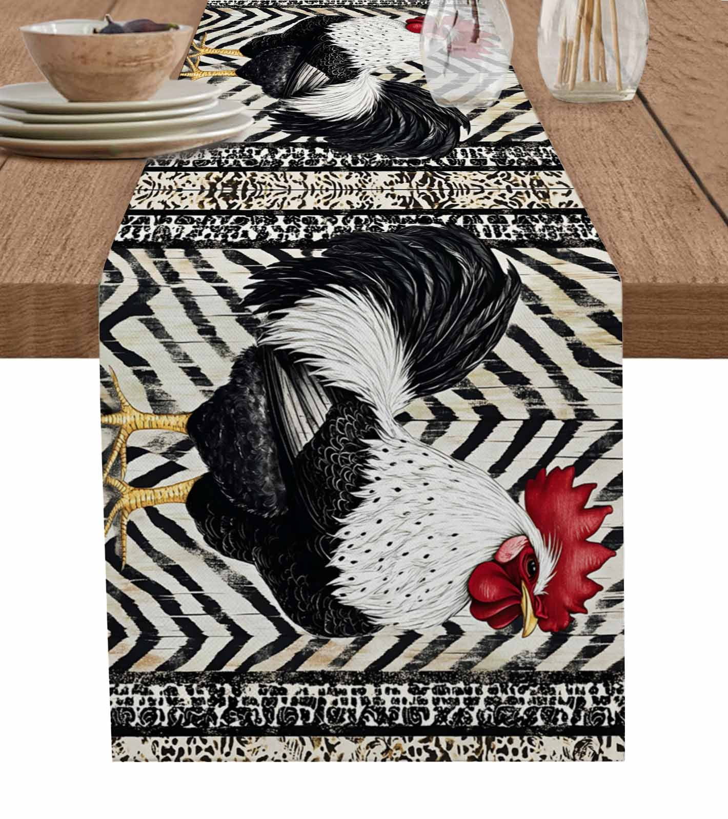 Black White Vintage Rooster Table Runner 72 Inches, Boho Pastoral ...
