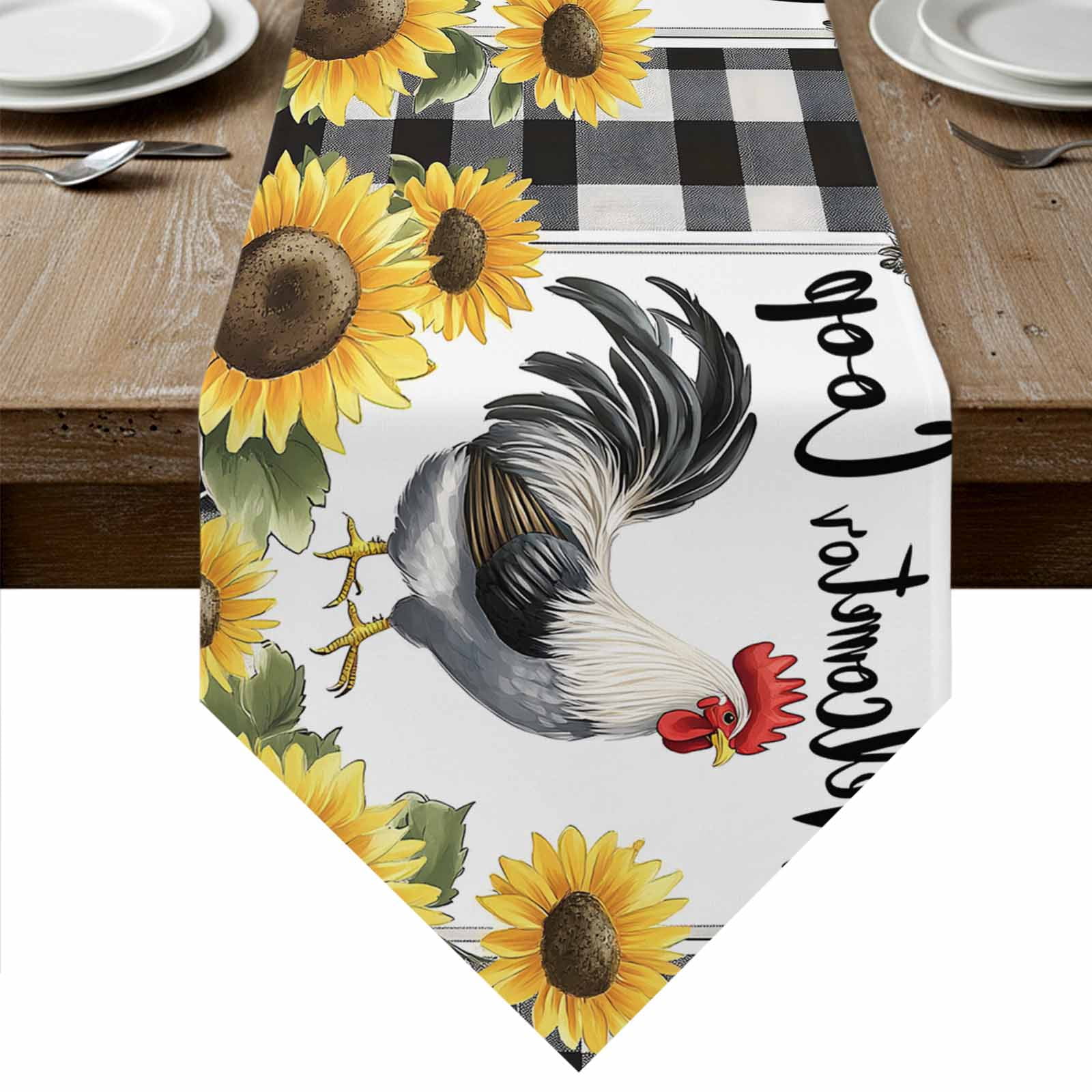 Black White Vintage Rooster Table Runner Linen Burlap Table Runner 72 ...