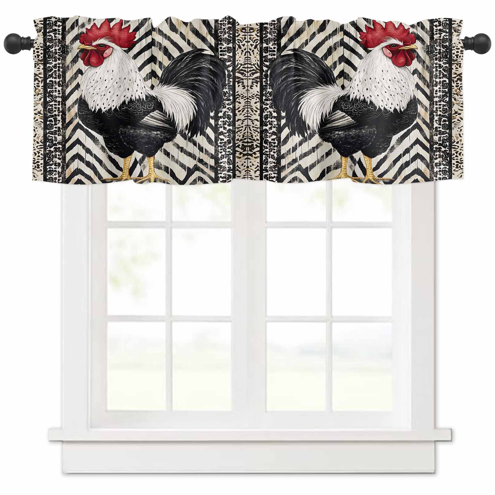 Black White Vintage Rooster Valances for Windows Farmhouse Kitchen ...