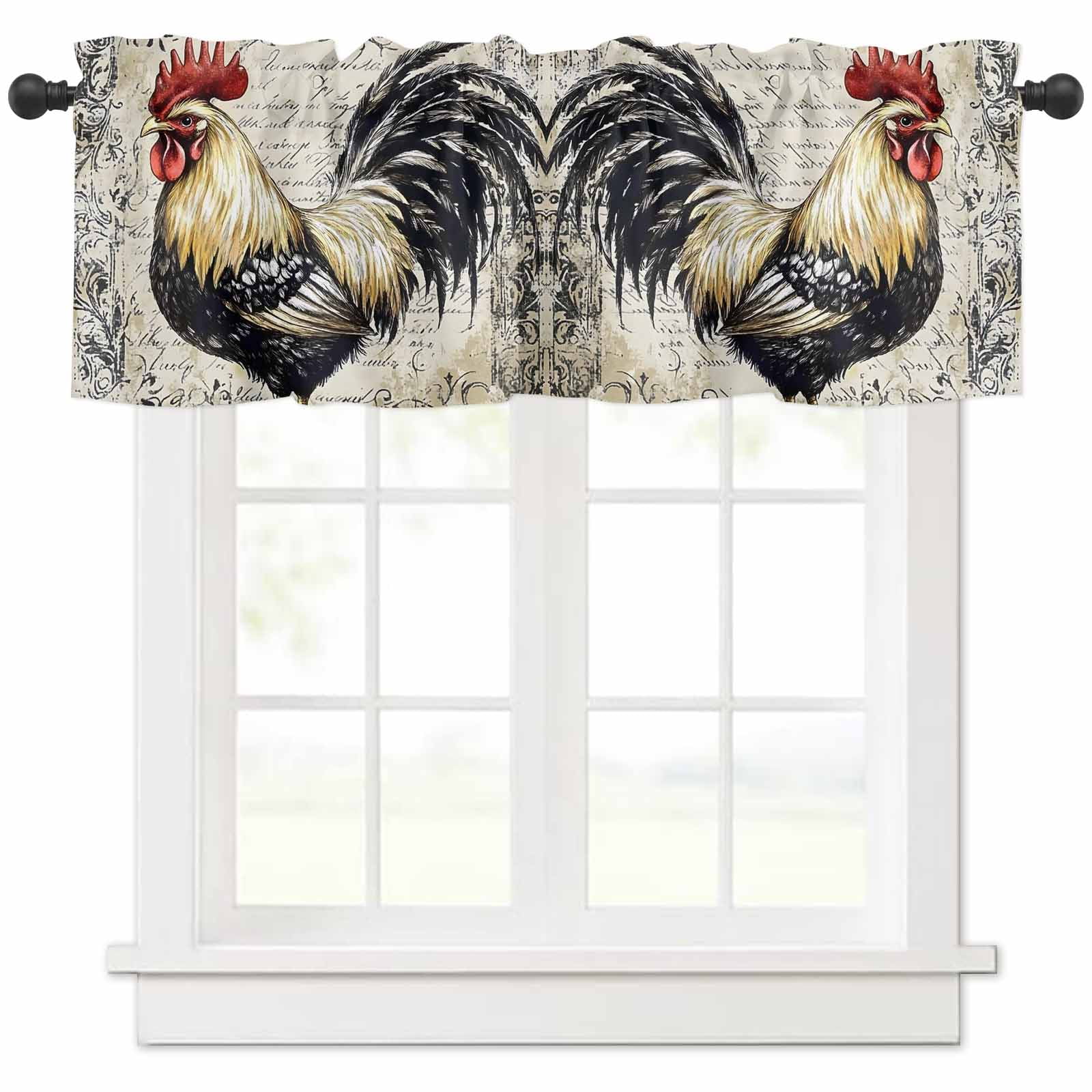 Black White Vintage Rooster Valances for Windows Farmhouse Kitchen ...