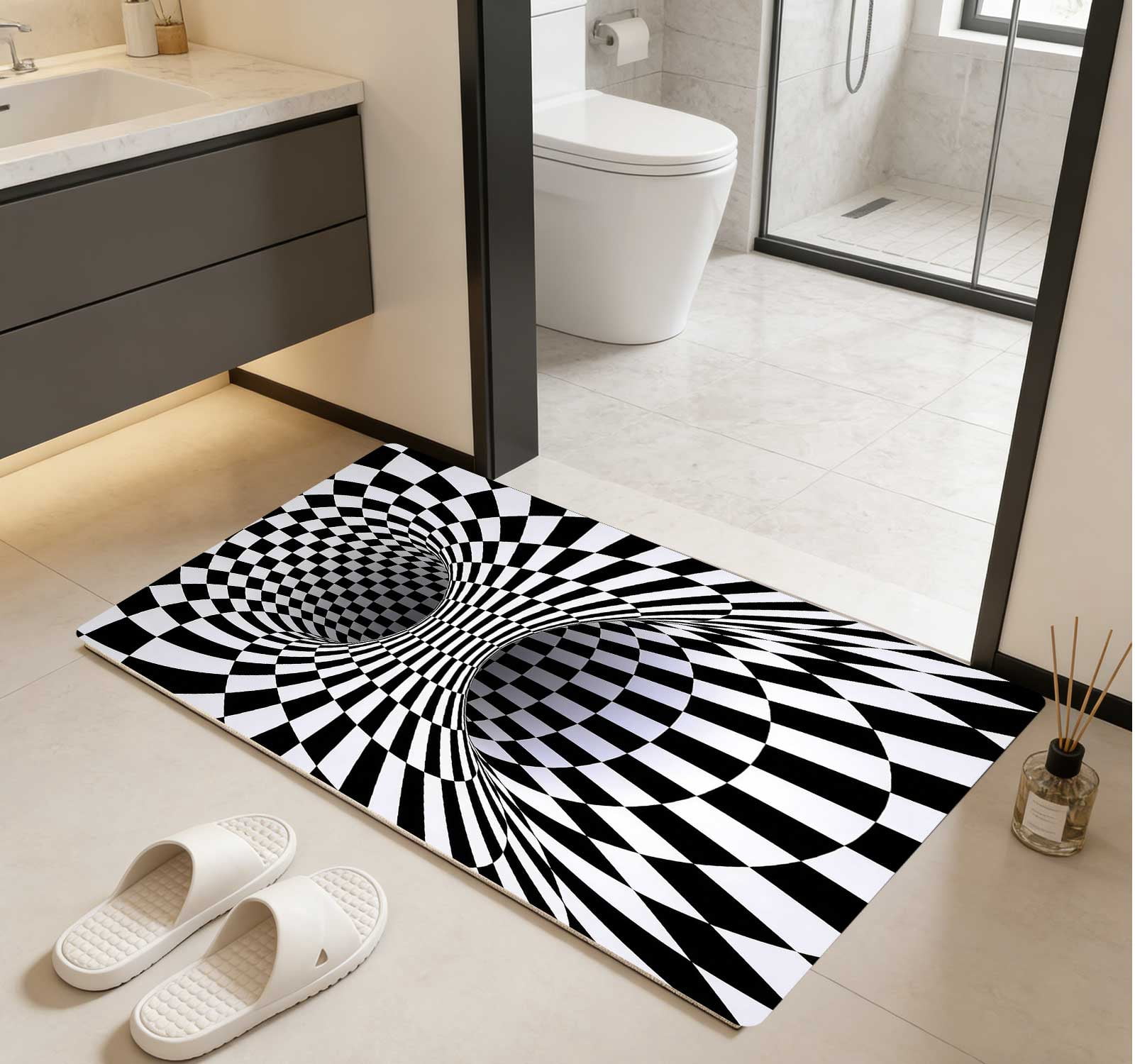 Black White Visual Illusion Door Mat - Modern Non-Slip Wear-Resistant ...