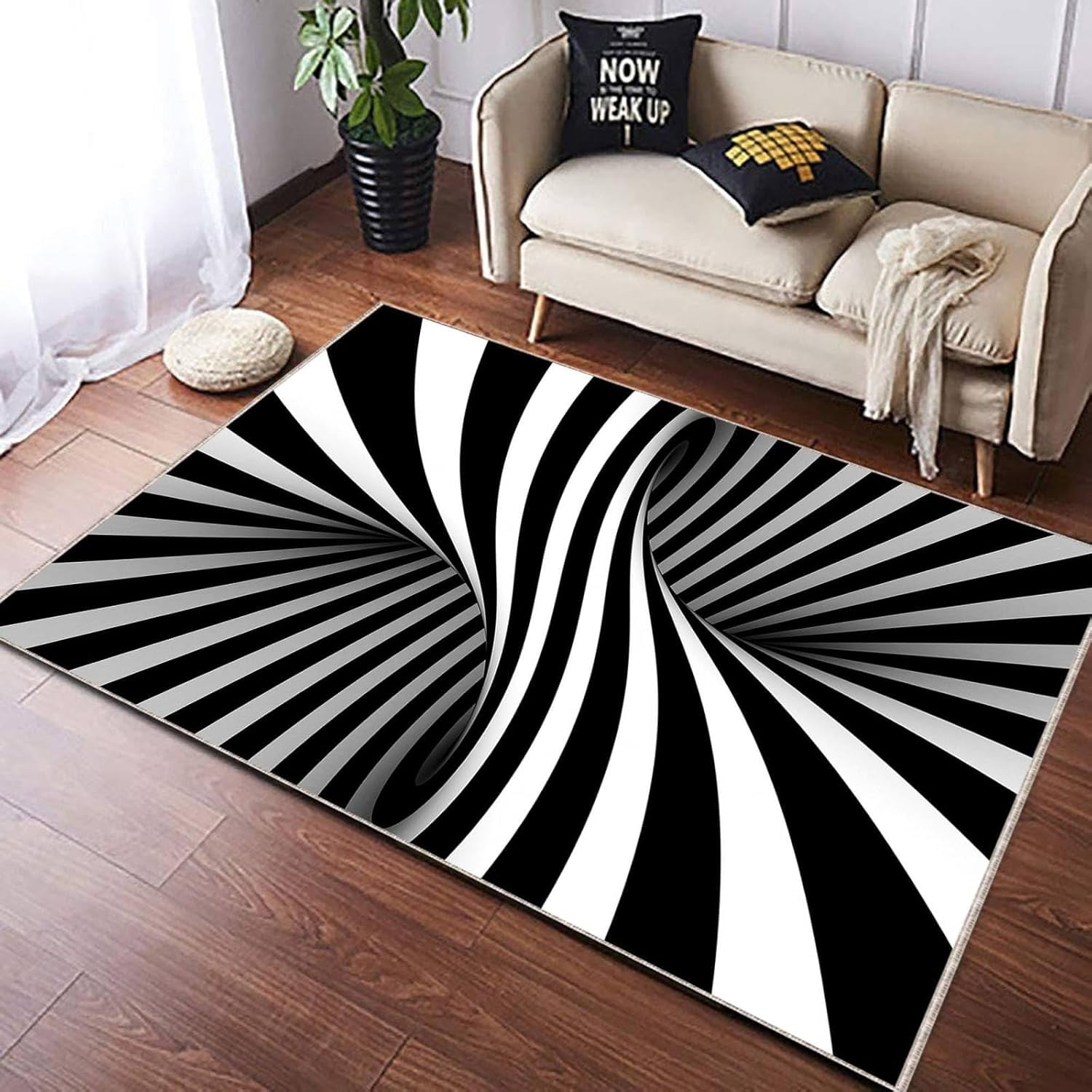 Black White Vortex Area Rug, 3D Optical Illusion Rugs, Indoor Machine ...