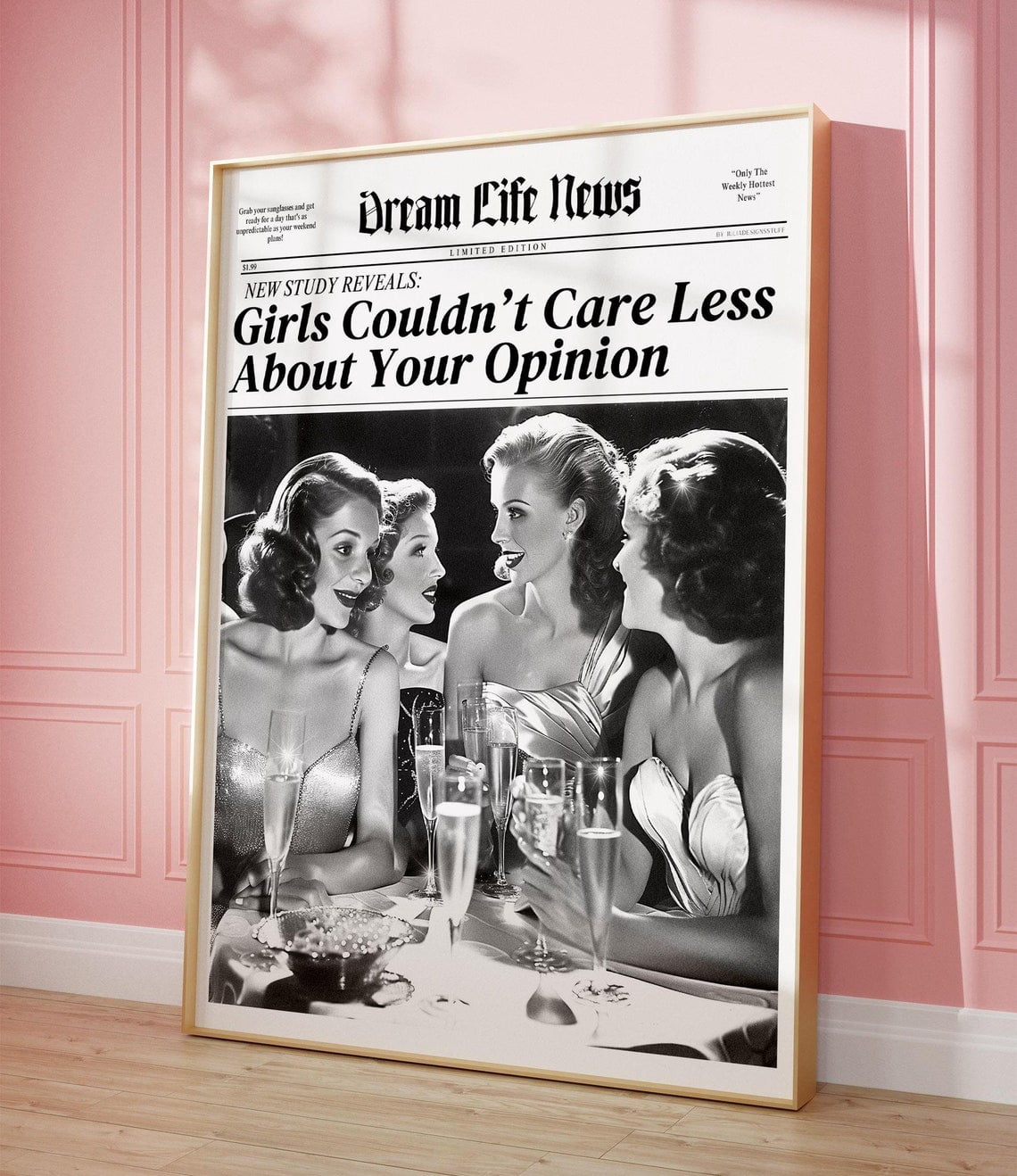 Black White Wall Art Dream Life News Newspaper Art Decor Unframed Paper ...
