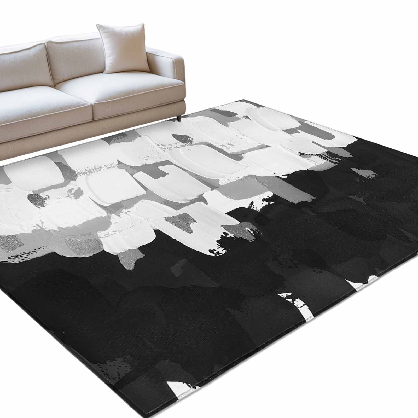 Black White Washable Rug 5x7 Area Rug for Living Room Bedroom Non Slip ...