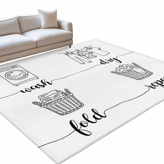 Black White Washable Rug 6x9 Area Rug for Living Room Bedroom Non Slip ...