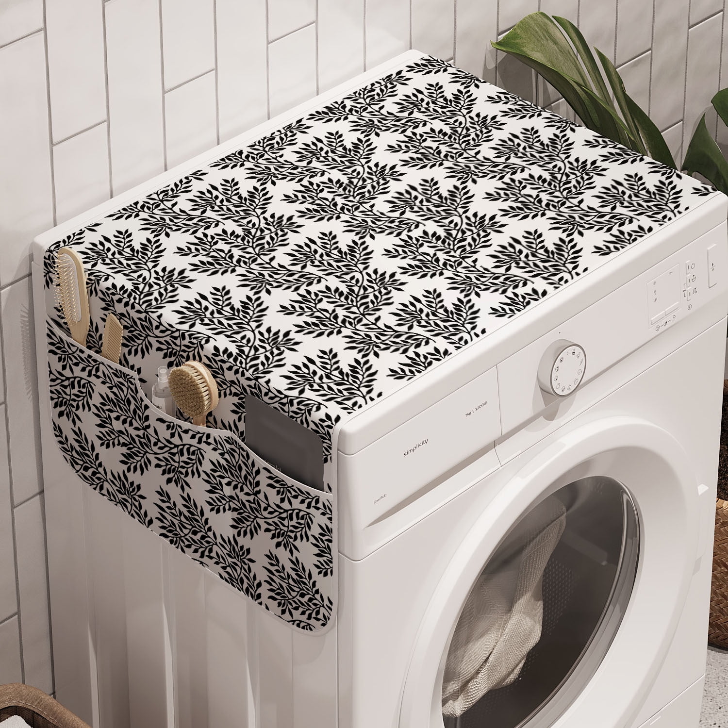 Black and White Washing Machine Organizer, Abstract Branch Silhouette ...