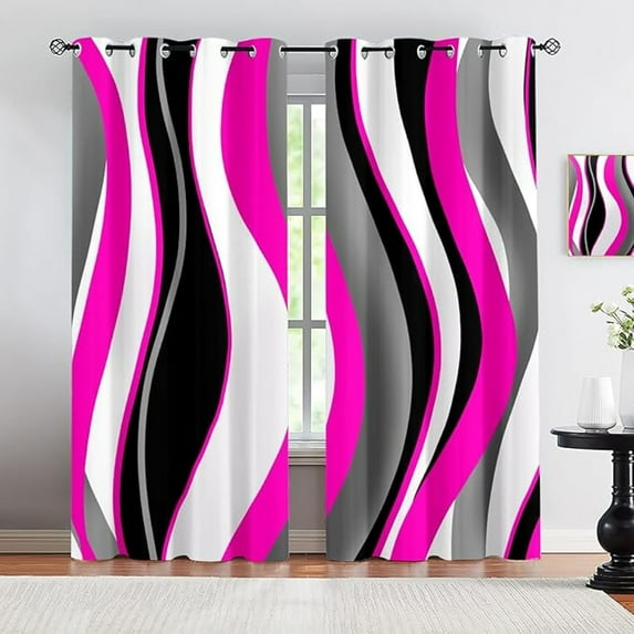 Black And White Water Window Drapes, Purple Geometric Stripe Art ...
