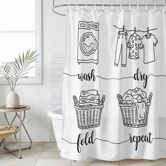 Black White Waterproof Fabric Shower Curtain, Cartoon Farmhouse Retro ...