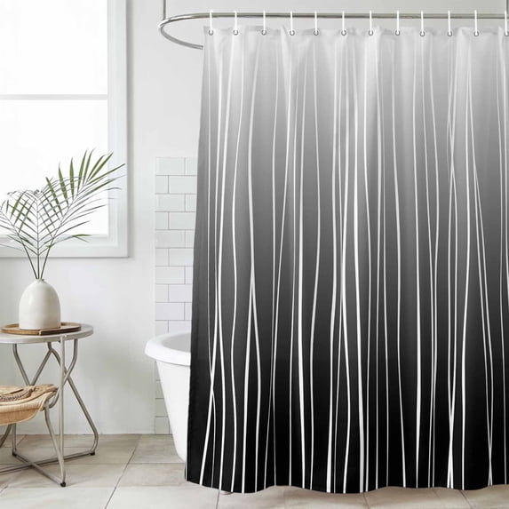 Black White Waterproof Fabric Shower Curtain,Ombre Gradient Striped ...
