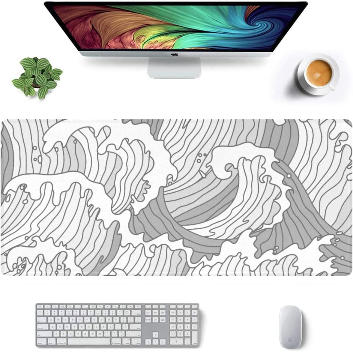 Black and White Wave Large Mouse Pad, Full Desk XXL Extended Gaming ...