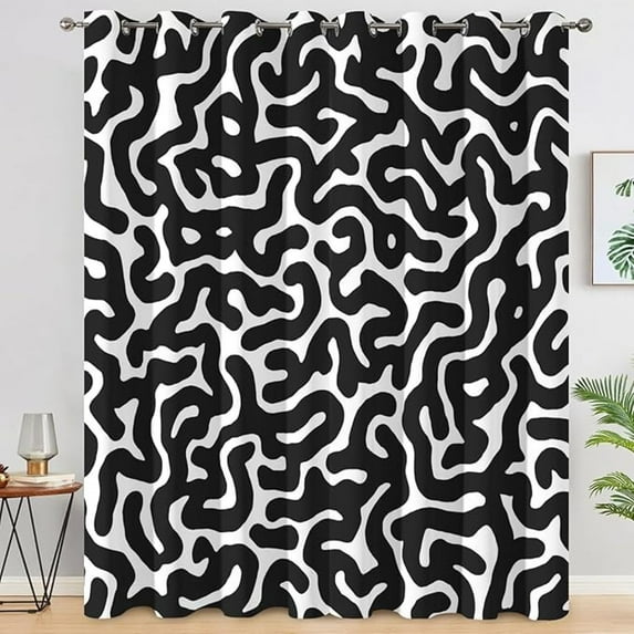 Black White Wave Line Blackout Curtains for Bedroom, Thermal Abstract ...