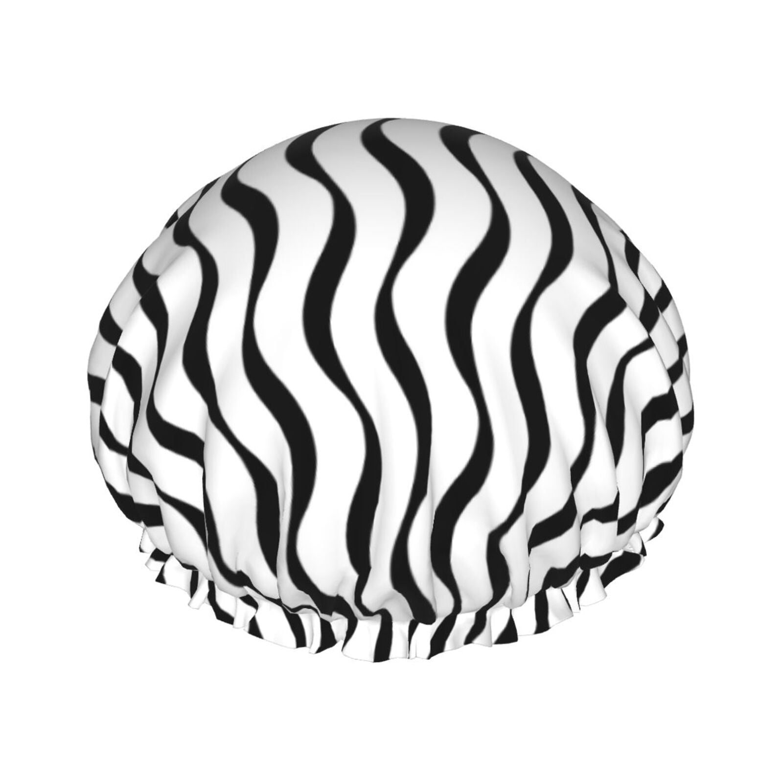 Black White Wave Pattern Shower Cap, Double Layers Shower Cap Rreusable ...