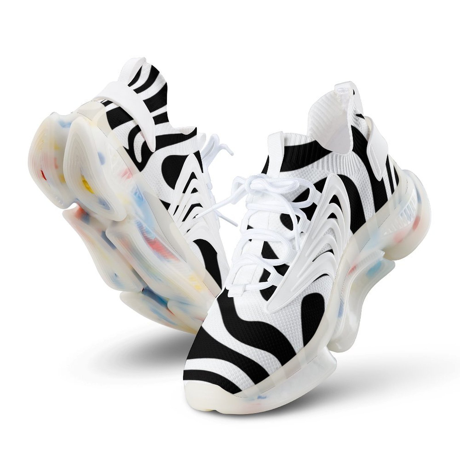 Black White Wavy Abstract Design Walking Shoes for Men Woman ...