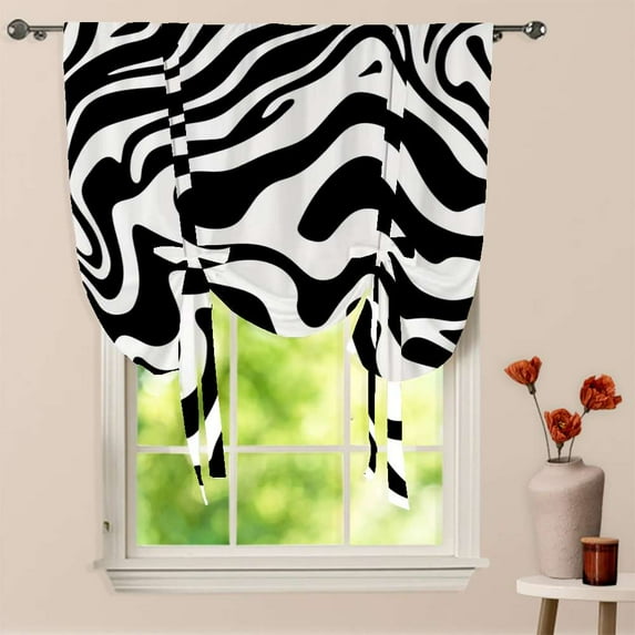 Black White Wavy Abstract Design Window Curtain for Living Room Roman ...
