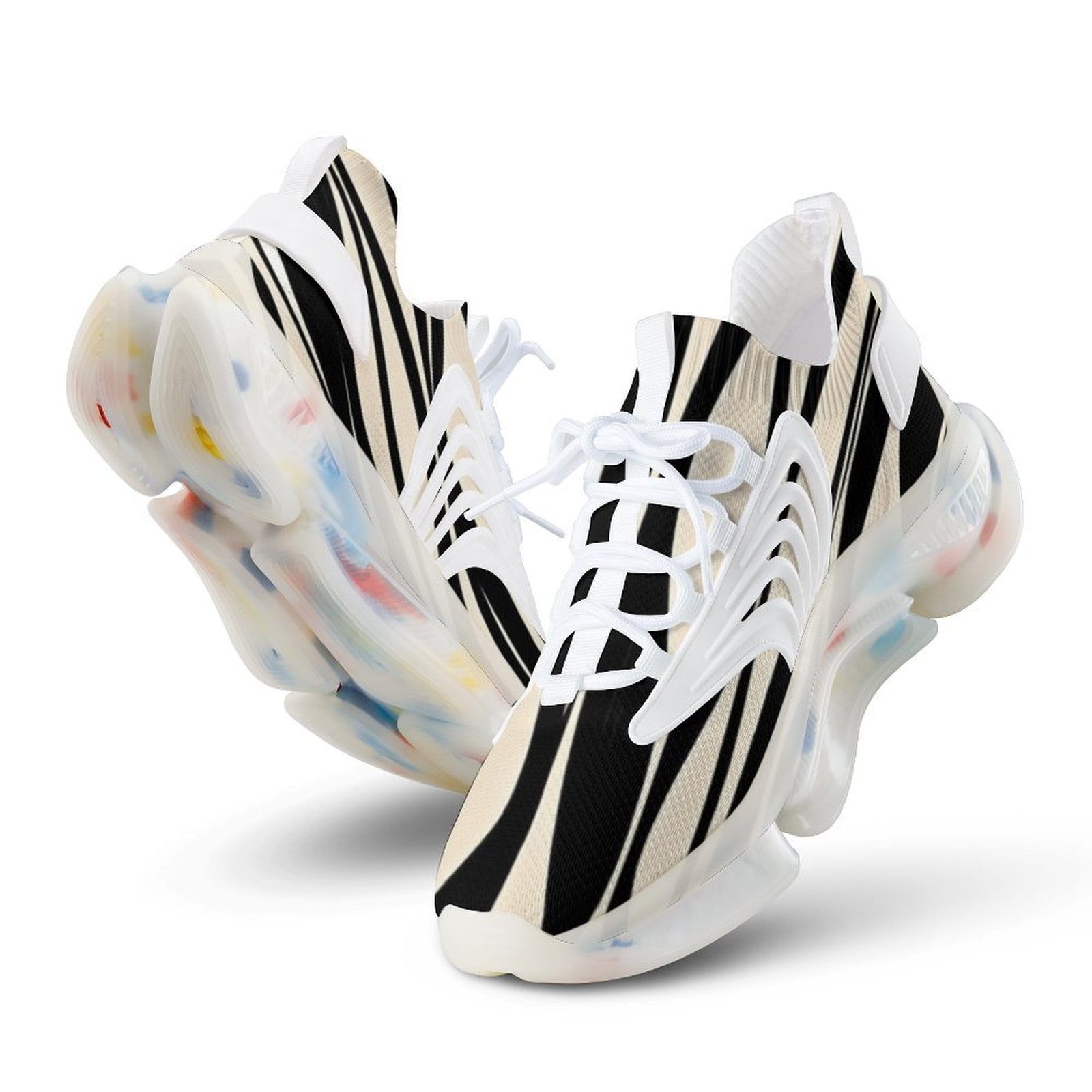 Black White Wavy Abstract Pattern Walking Shoes for Men Woman ...