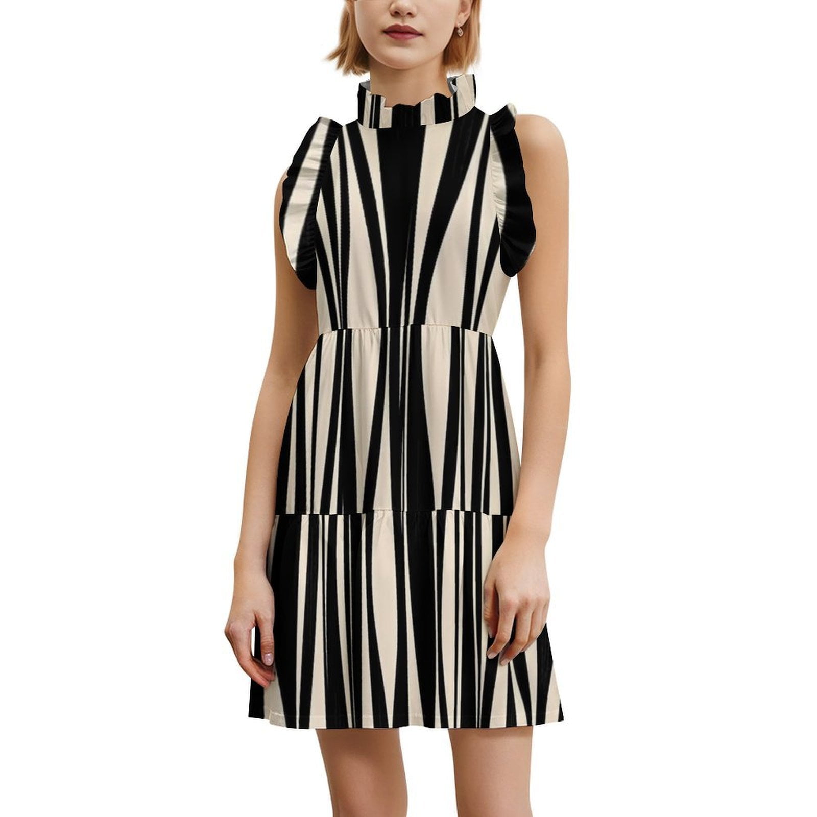 Black White Wavy Abstract Pattern Women's Fashion Casual Dress Summer ...