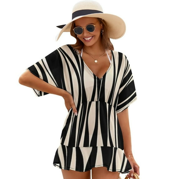 Black White Wavy Abstract Pattern Women's Luxury Party Dress Evening ...