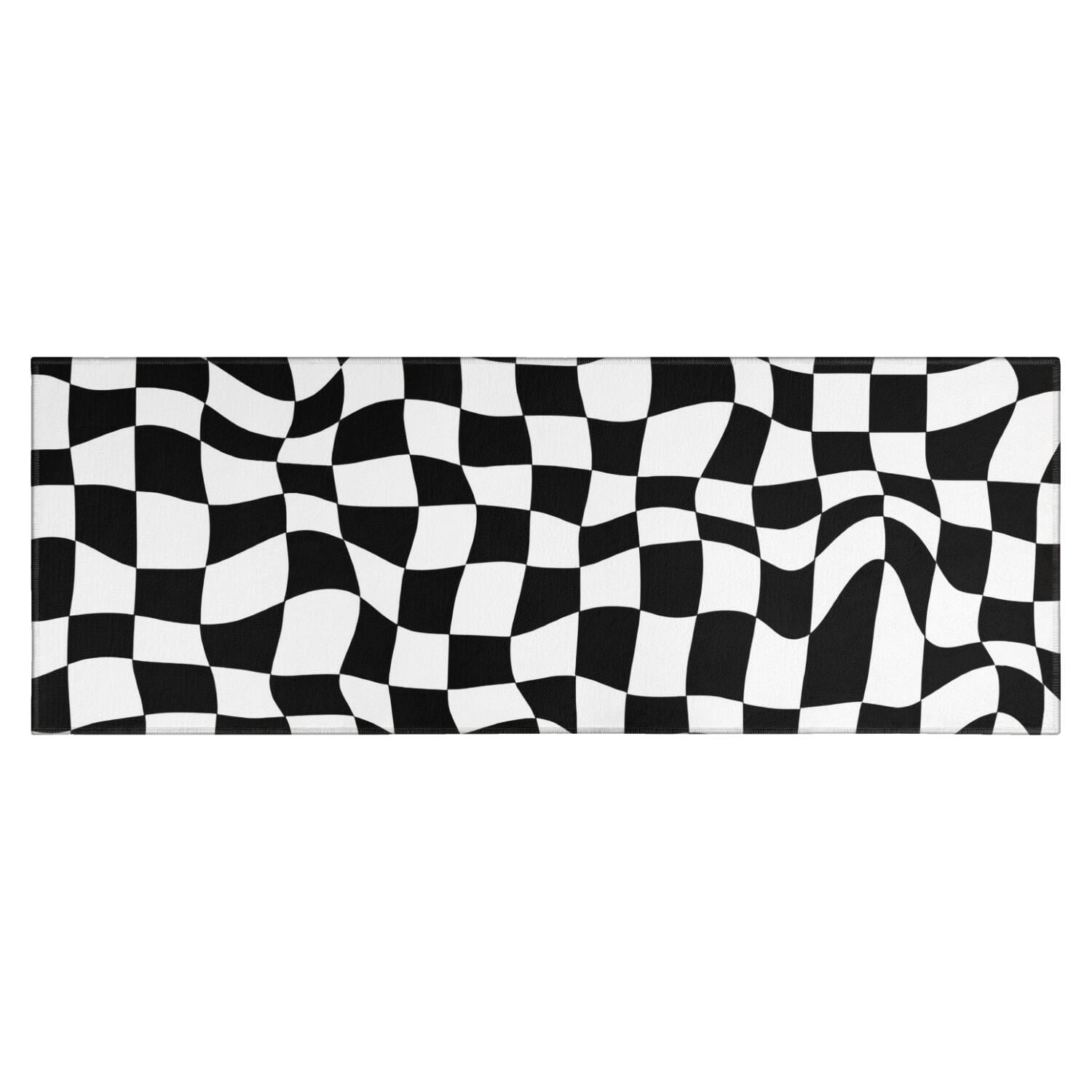 Black and White Wavy Checkerboard Pattern Kitchen Rug Mat,Kitchen ...