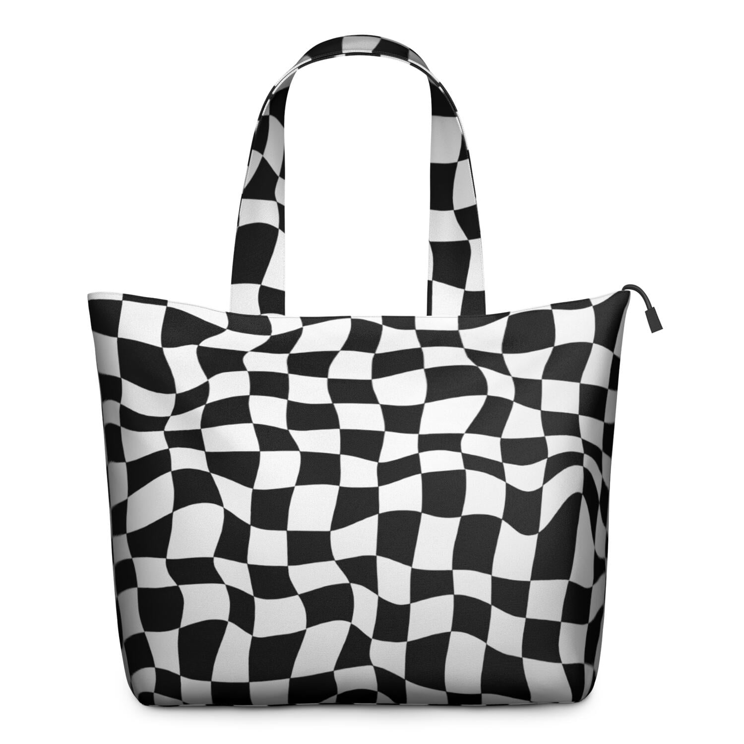 Black and White Wavy Checkerboard Pattern Travel Tote Bags for Women ...