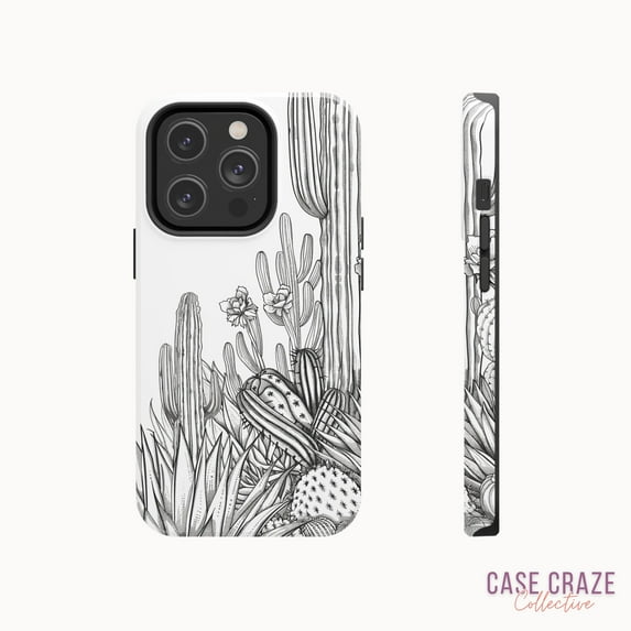 Black White Western Cactus Rodeo Phone Case with iPhone 17 to 11 Pro ...