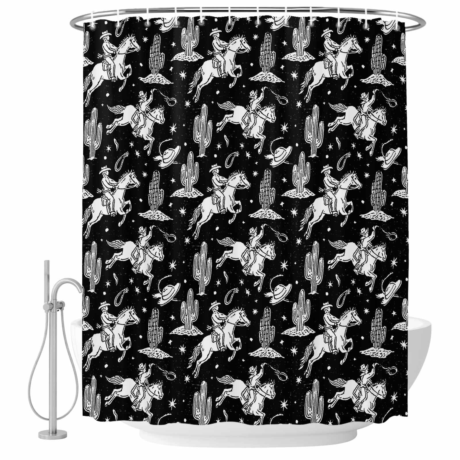 Black White Western Cowboy Bathroom Shower Curtains with Hooks, Vintage ...