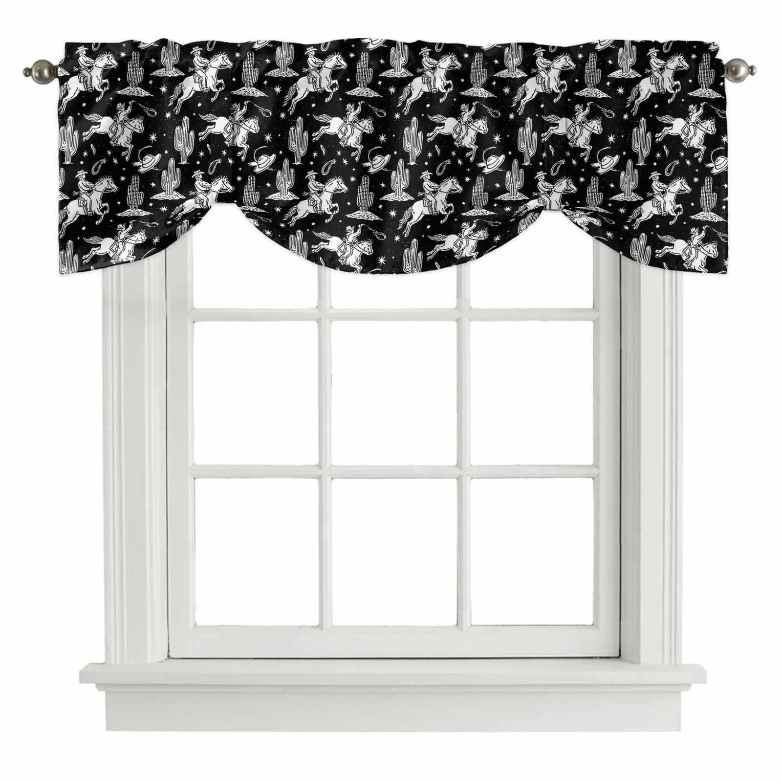 Black White Western Cowboy Tie Up Valance Curtains Vintage Cactus ...