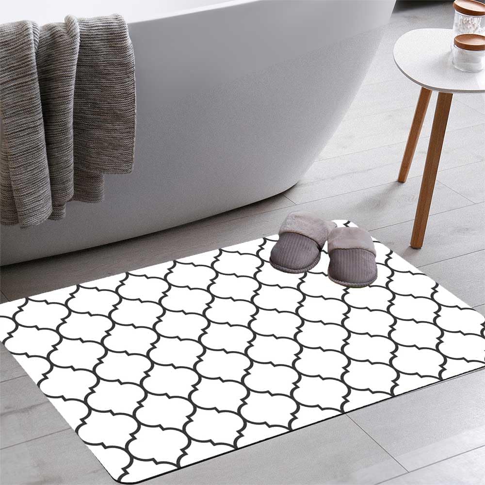 Black White Wide Moroccan Bath Rugs 16x24 Inch Non Slip Bath Mat Quick ...