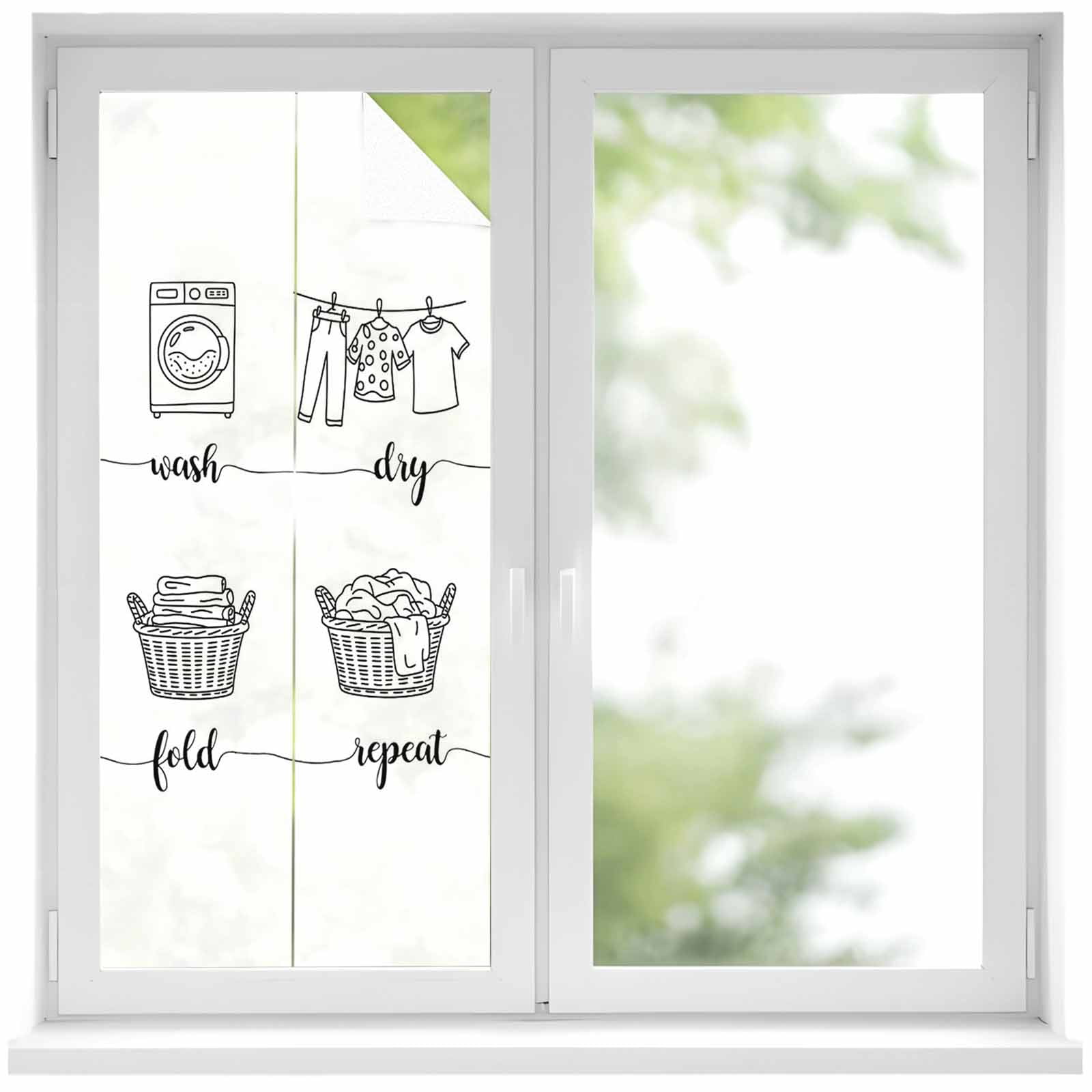Black White Window Privacy Film, Cartoon Farmhouse Retro Static Cling ...