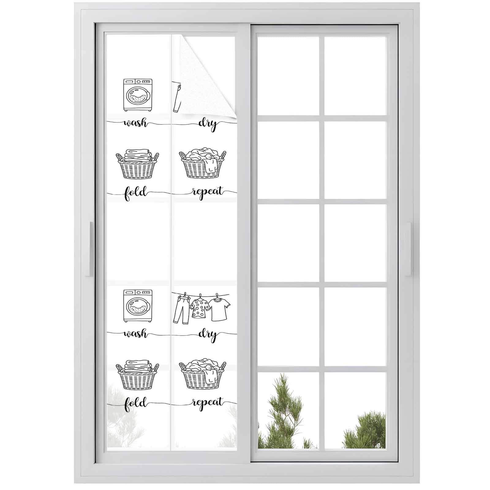 Black White Window Privacy Film, Cartoon Farmhouse Retro Static Cling ...