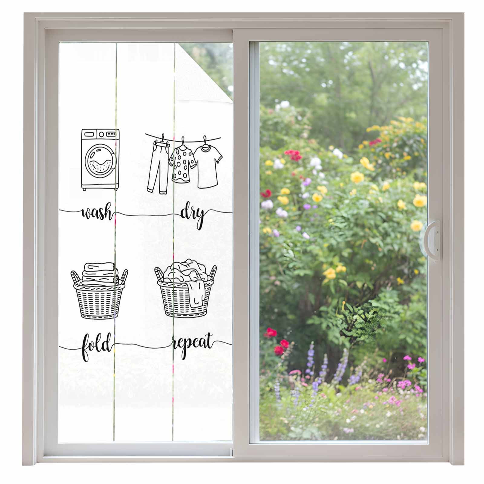 Black White Window Privacy Film, Cartoon Farmhouse Retro Static Cling ...