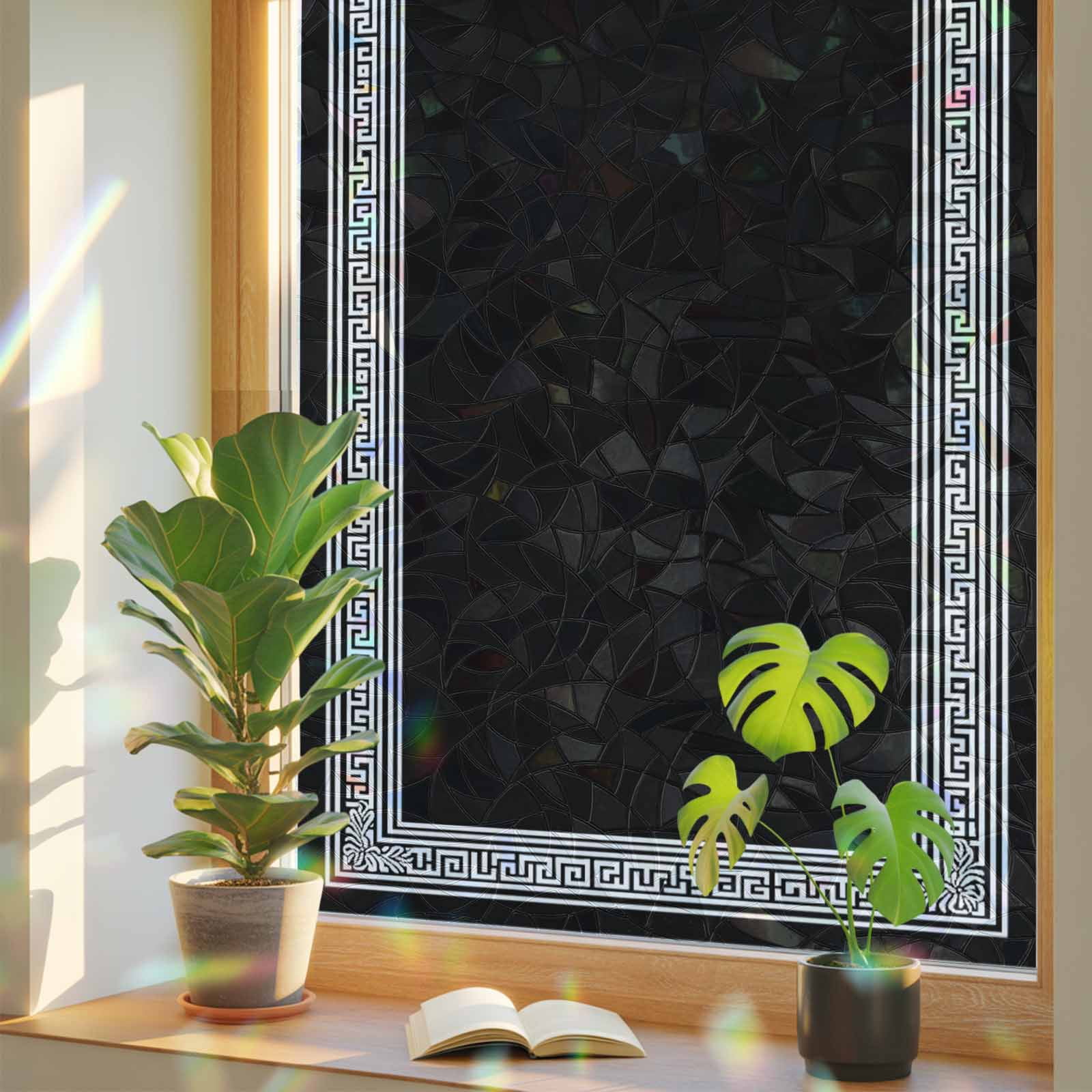 Black White Window Privacy Film, Geometric Greek Key Bordered Abstract ...