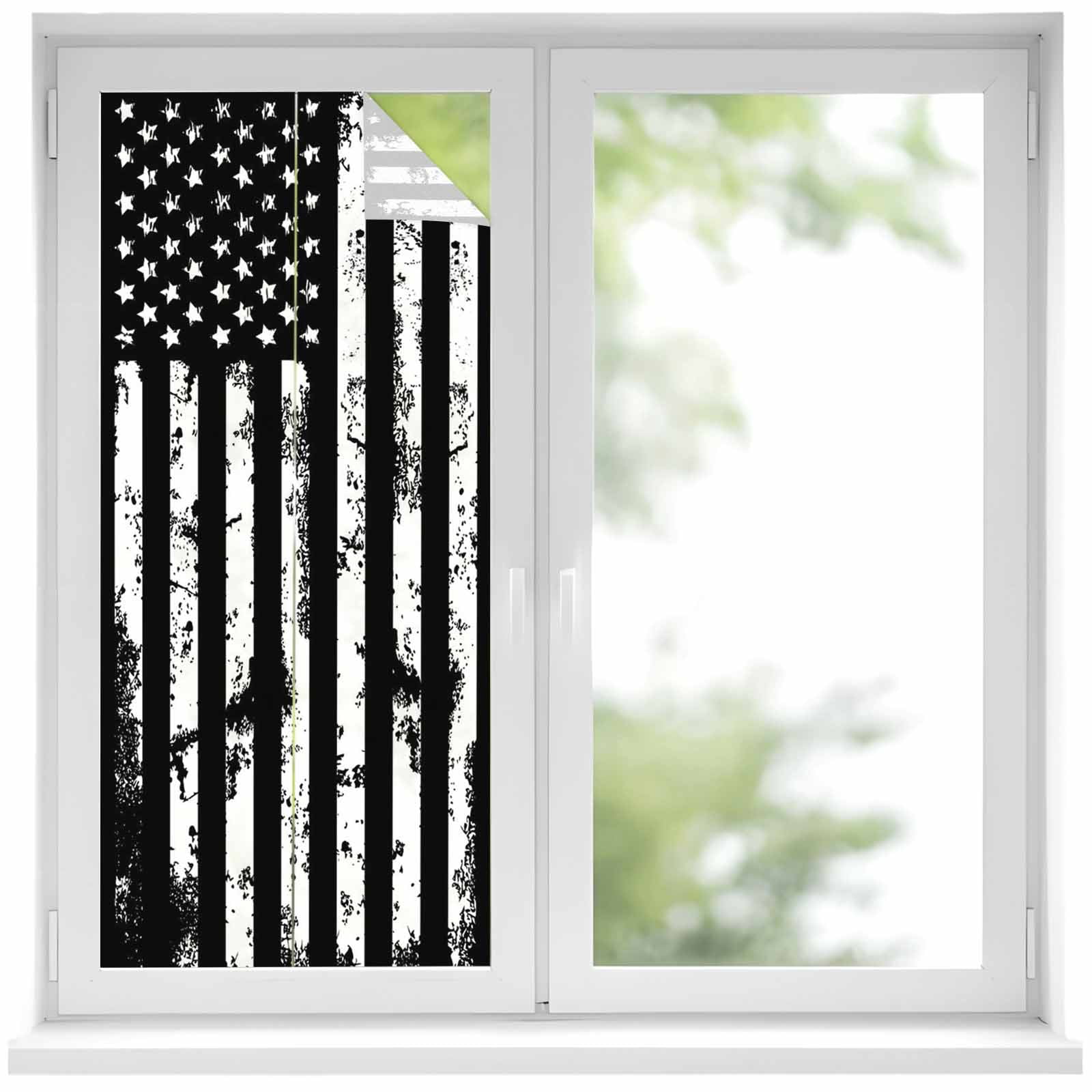 Black White Window Privacy Film, Retro Stars Stripes Flag Shabby Chic ...