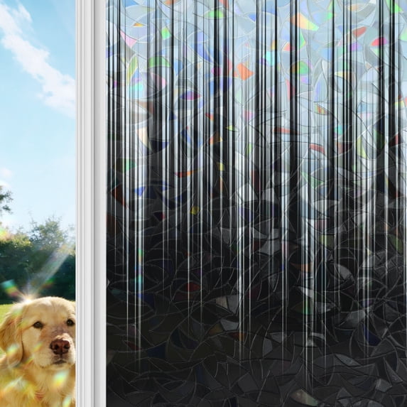 Black White Window Privacy Film Stain Glass,Reusable Decorative Rainbow ...