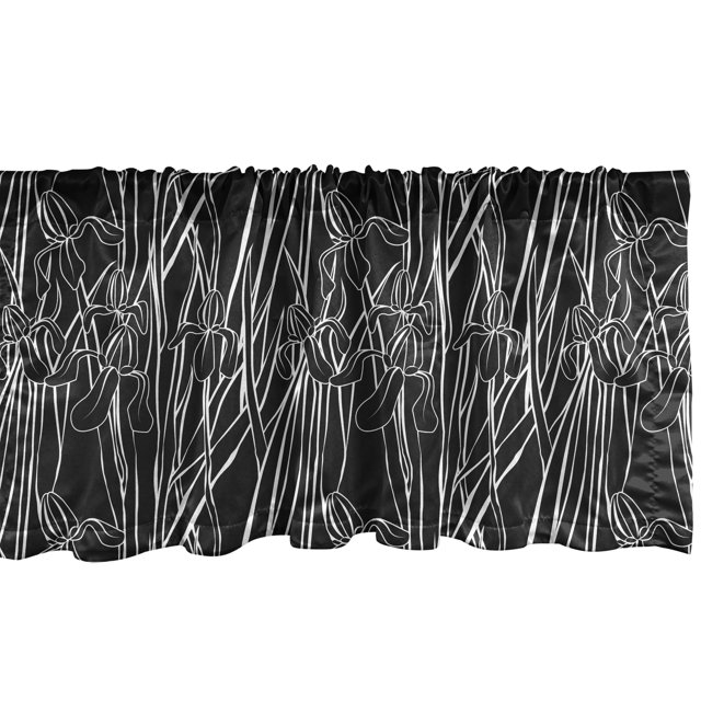Ambesonne Black And White Window Valance Iris Flowers Nature 54 X 18