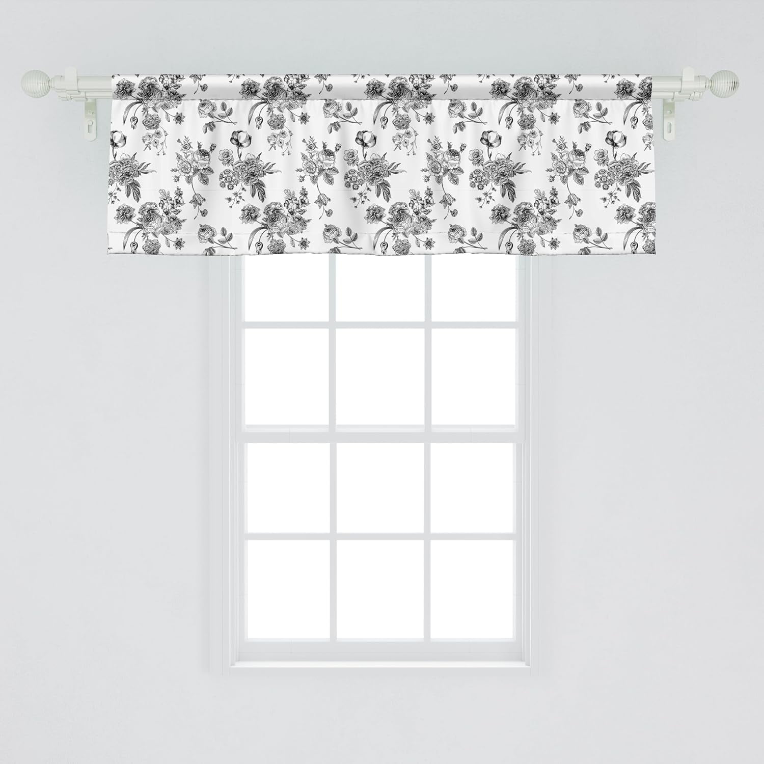 Black and White Window Valance, Vintage Floral Pattern Victorian ...