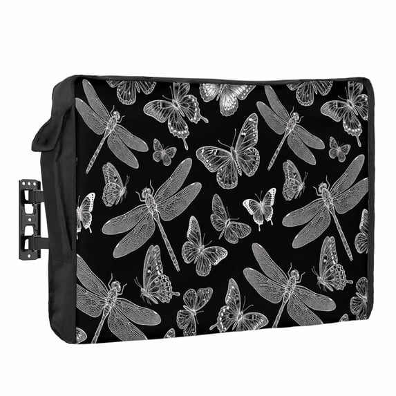 Black and White Wings Waterproof Outdoor TV Cover, Flying Dragonfly ...