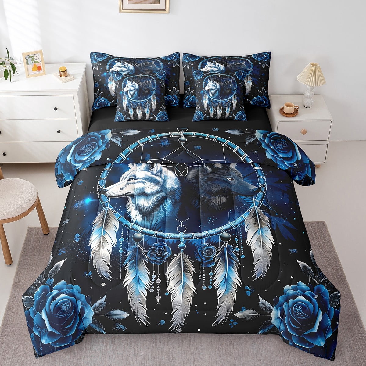 Black and White Wolf Bed in a Bag King Size Comforter Set 7 Pieces ...
