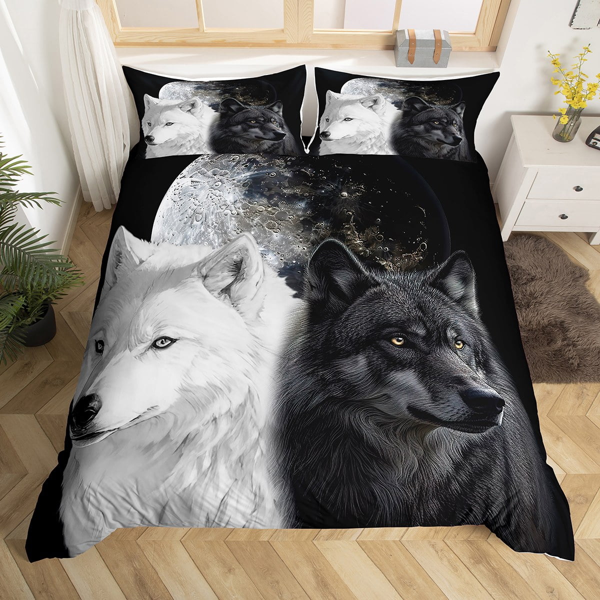 Black and White Wolf Comforter Cover for Wolf Lovers Bedding Sets Twin ...