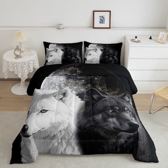 Black and White Wolf Comforter Set for Wolf Lovers Bedding Sets Queen ...
