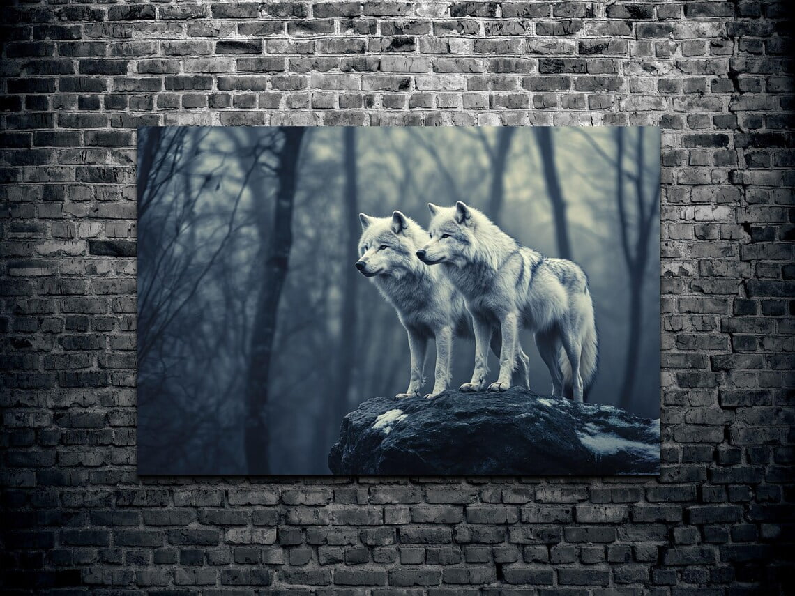 Black And White Wolf Pack Print, Rustic Home Decor Wolf Painting Animal ...