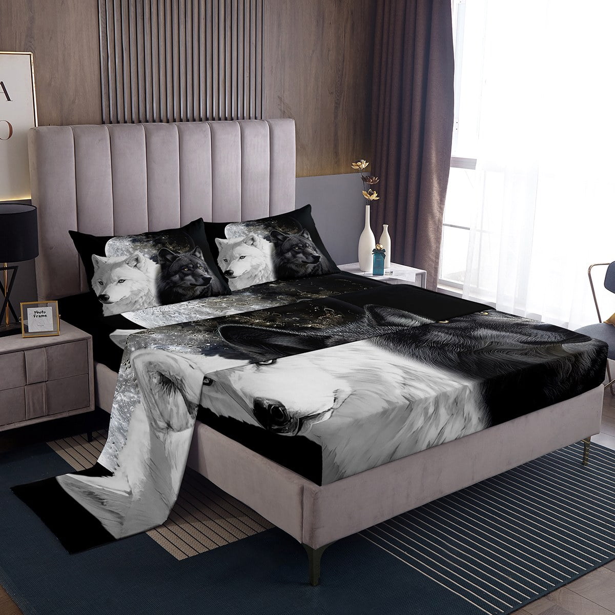 Black and White Wolf Sheet Set for Wolf Lovers Sheets with Deep Pocket ...