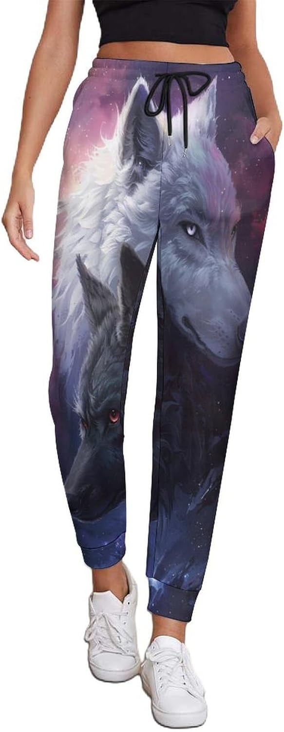 Black White Wolf Women's Joggers Comfy Sweatpants Lightweight Yoga ...