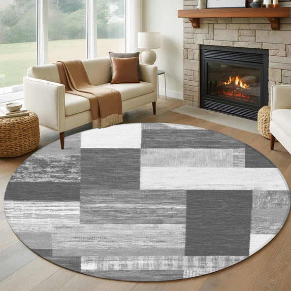 Black White Wood Stripes 7FT Round Area Rugs for Living Room Retro ...