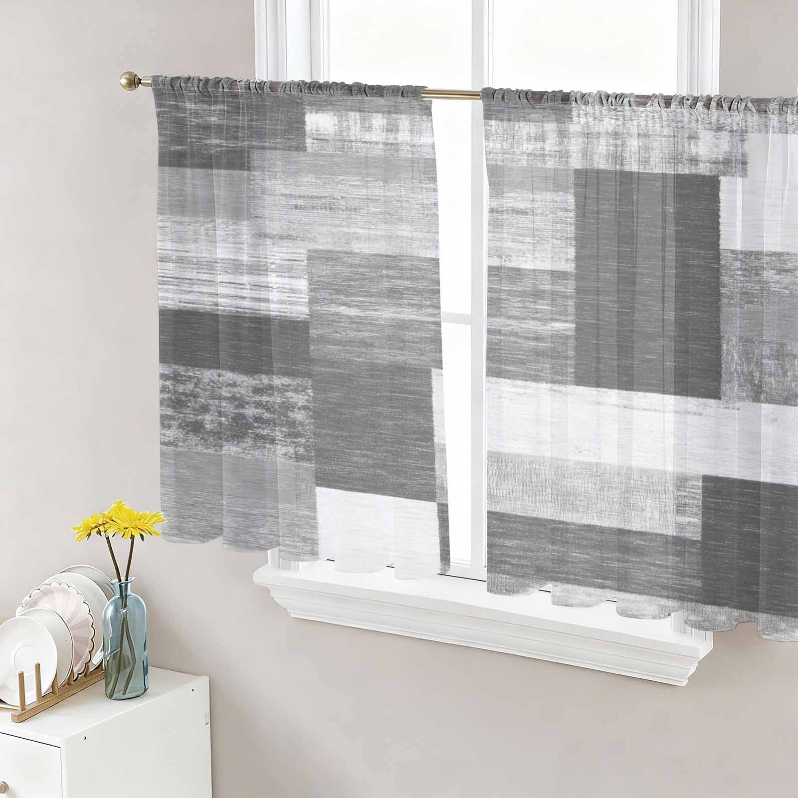 Black White Wood Stripes Sheer Curtains for Living Room Bedroom, Retro ...