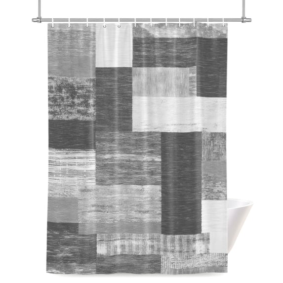 Black White Wood Stripes Shower Curtains for Bathroom, Retro Geometric ...