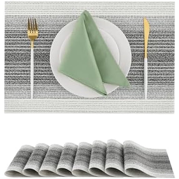 Black with White Woven Placemats Set of 8 - Heat Resistant Non-Slip ...