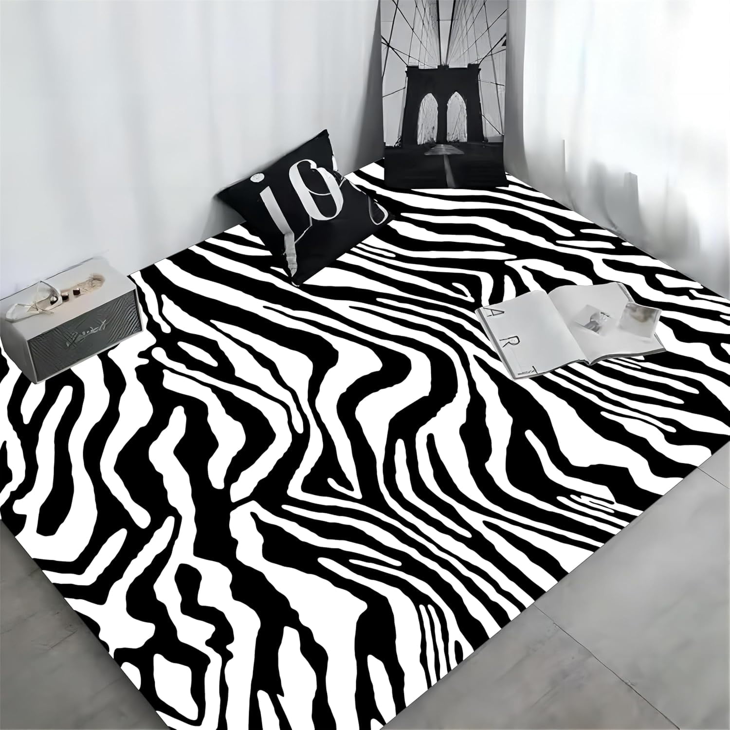 Black And White Zebra Area Rug, Indoor Abstract Irregular Stripe ...
