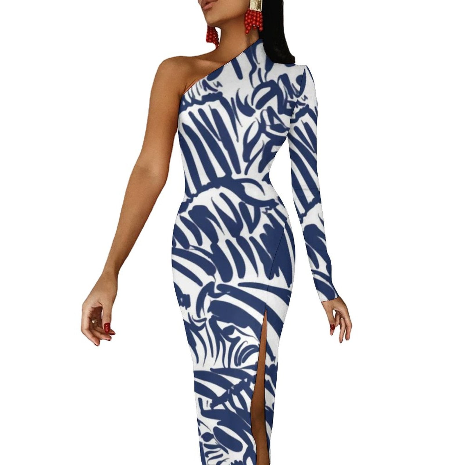 Black White Zebra Long Dress Women Animal Print Party Maxi Dress Autumn ...