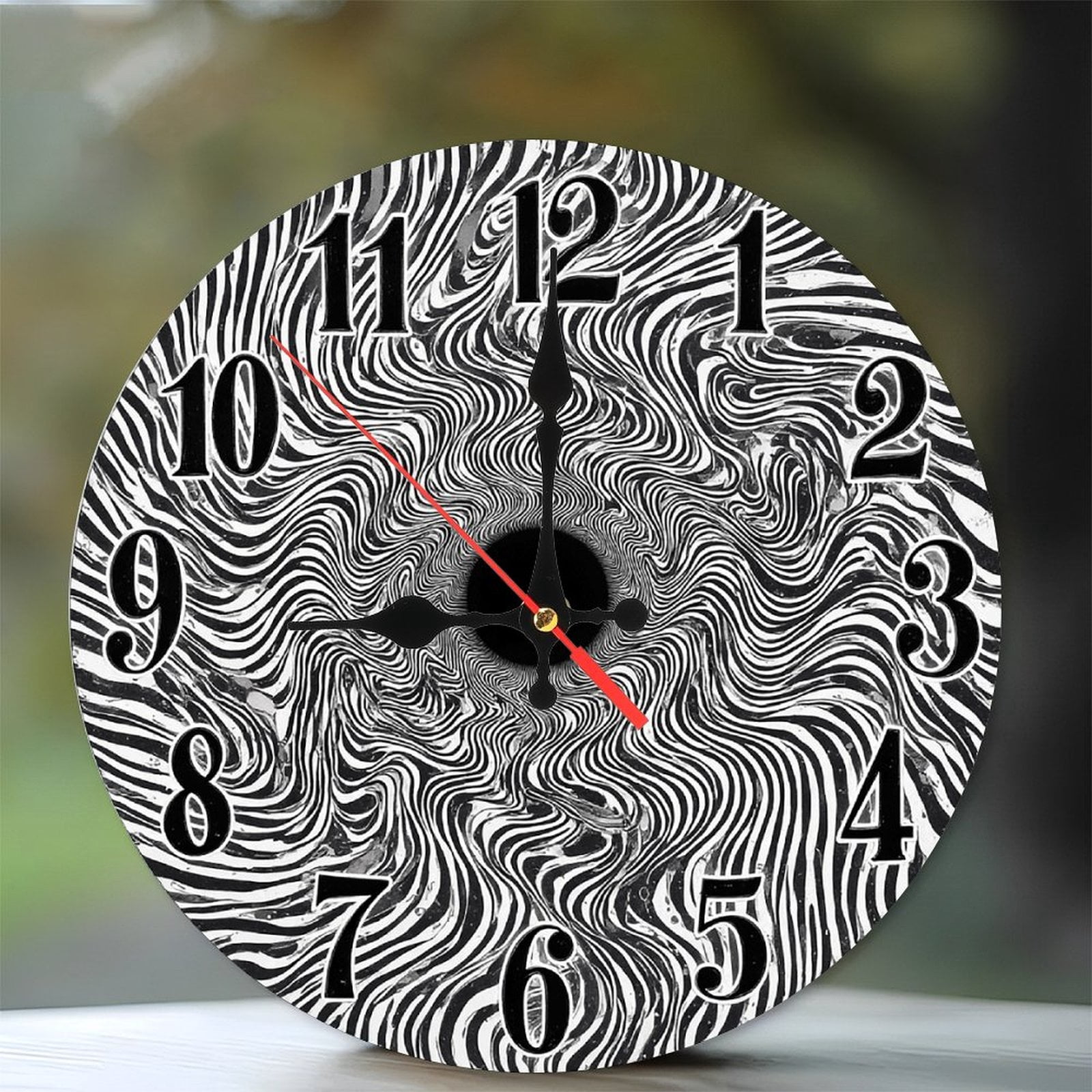 Black White Zebra Stripe Wall Clock 10-Inch Silent Wooden Wall Clock ...